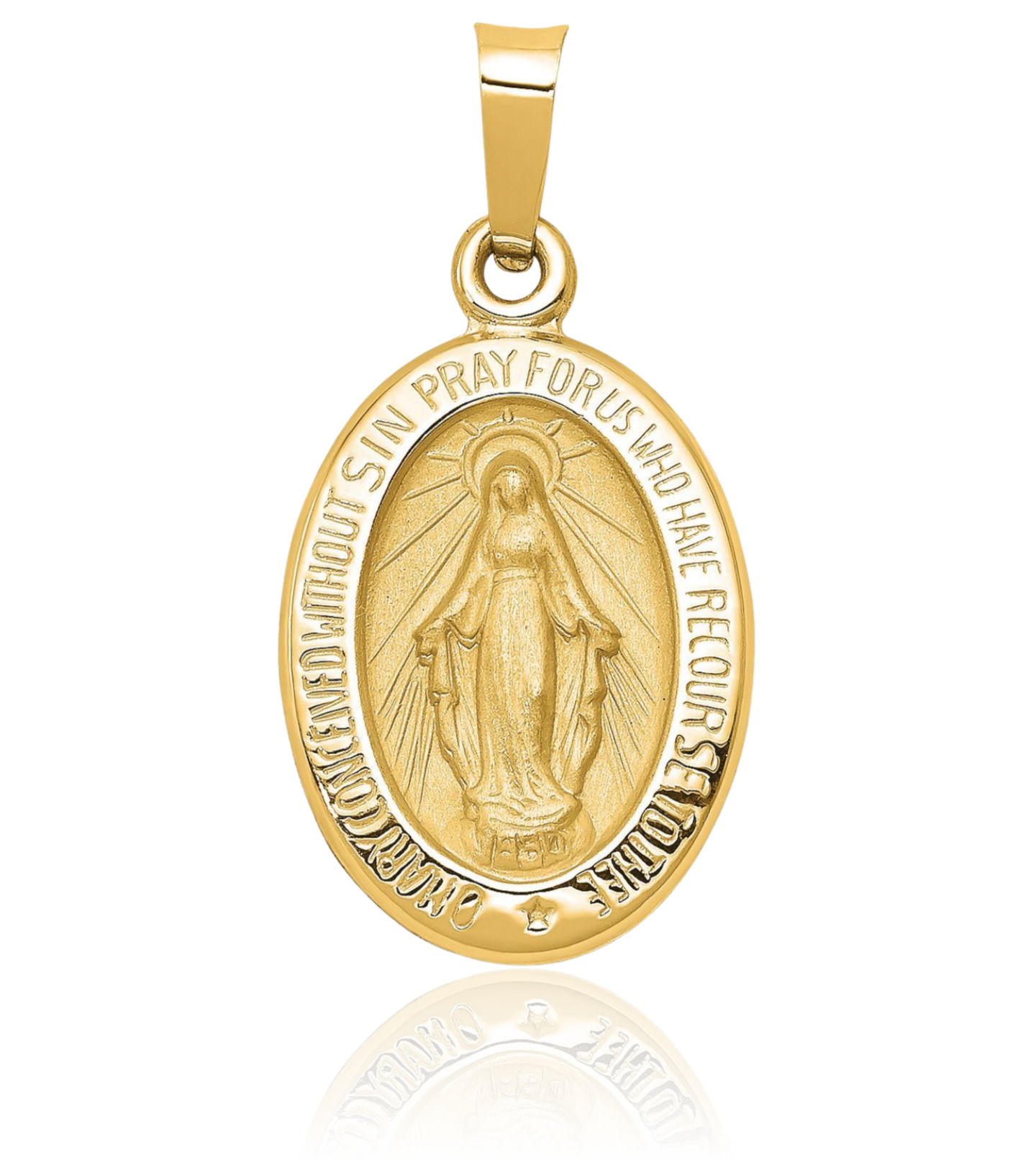 14K Solid Yellow Gold Our Lady of Miraculous Medal Pendant Necklace ...
