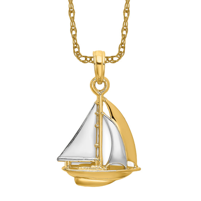10K Solid Yellow Gold Sailboat Necklace | eBay