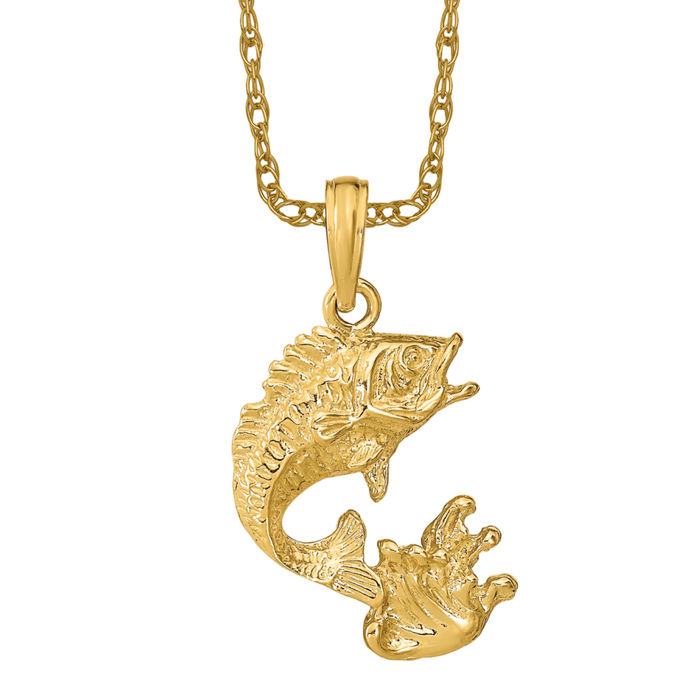 10K Solid Yellow Gold Bass Fish Necklace | eBay