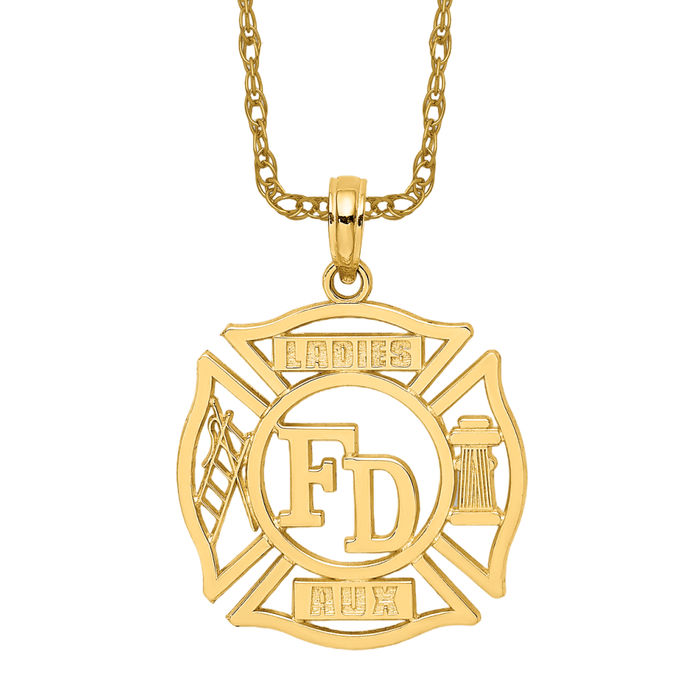 10K Solid Yellow Gold Fire Department FD Ladies Fireman Necklace | eBay