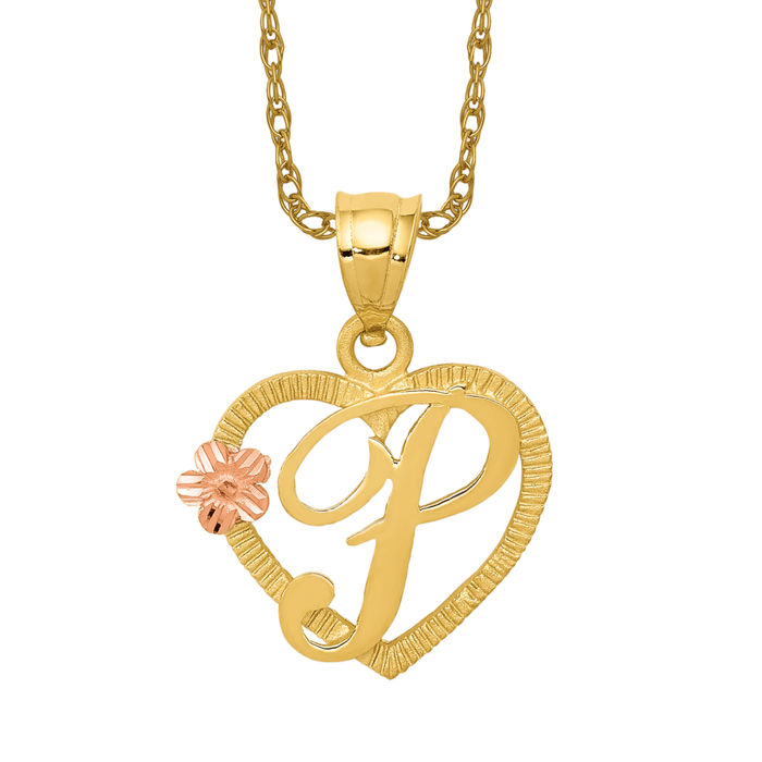 14K Solid Two Tone Gold Heart Letter P Initial Necklace | eBay