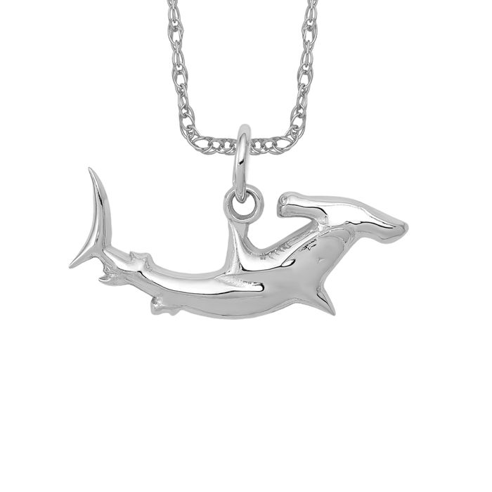 14K Solid White Gold Hammerhead Shark Necklace | eBay