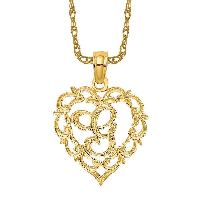 14K Solid Yellow Gold Heart Letter G Initial Necklace | eBay
