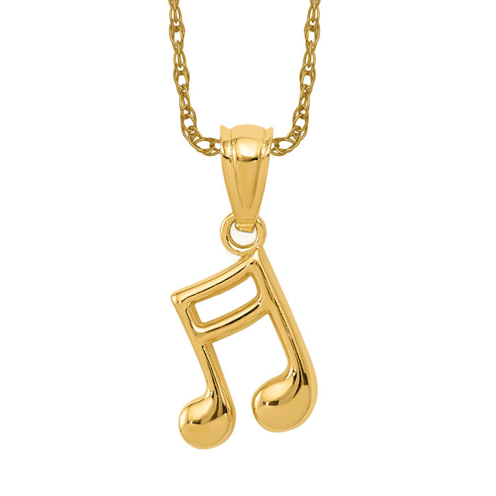 14K Solid Yellow Gold Music Note Necklace | eBay