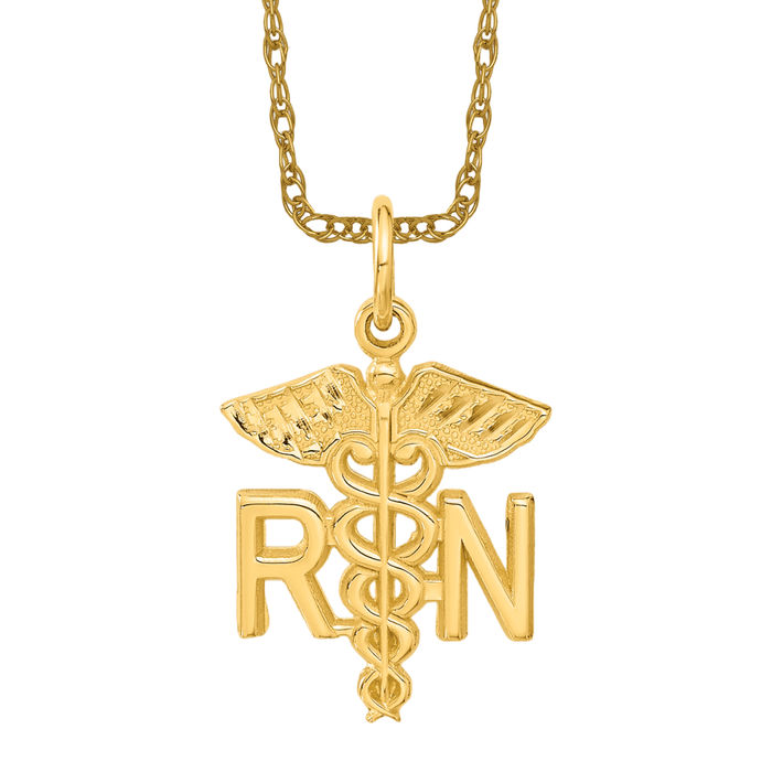 14K Solid Yellow Gold Registered Nurse Caduceus Paramedic Rn Doctor ...