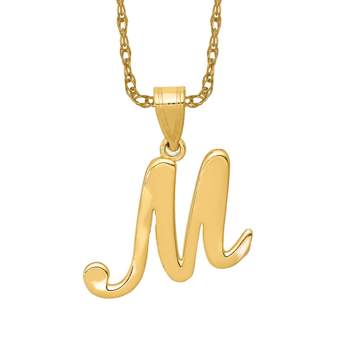14K Solid Yellow Gold Letter M Initial Necklace | eBay