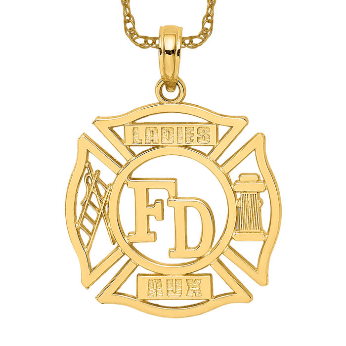 10K Solid Yellow Gold Fire Department FD Ladies Fireman Necklace | eBay