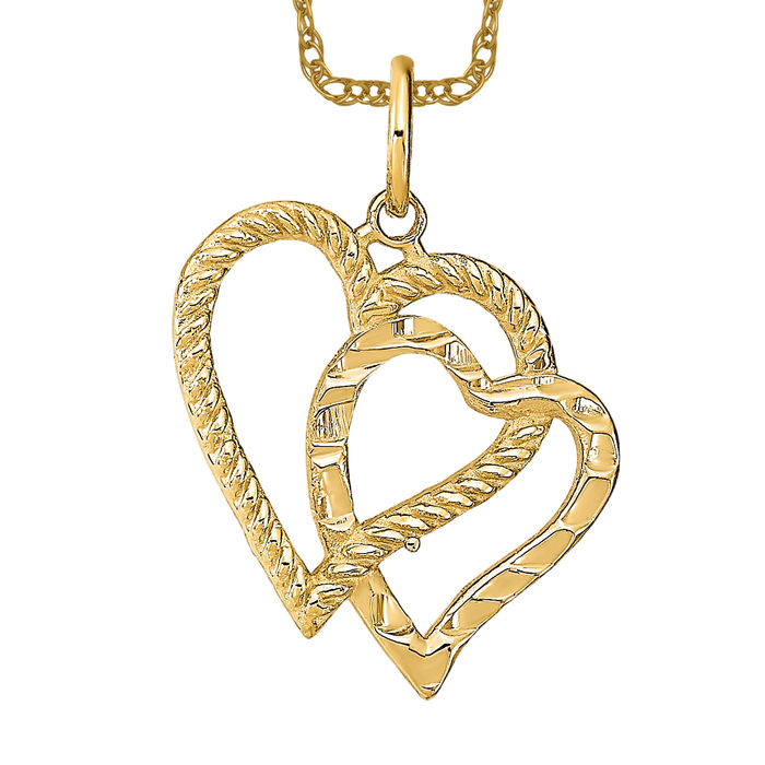 10K Solid Yellow Gold Heart Necklace