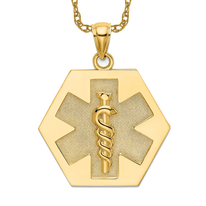 10K Solid Yellow Gold Medical Alert Necklace | eBay