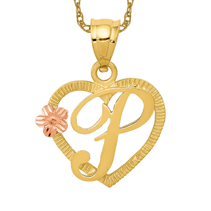 14K Solid Two Tone Gold Heart Letter P Initial Necklace | eBay