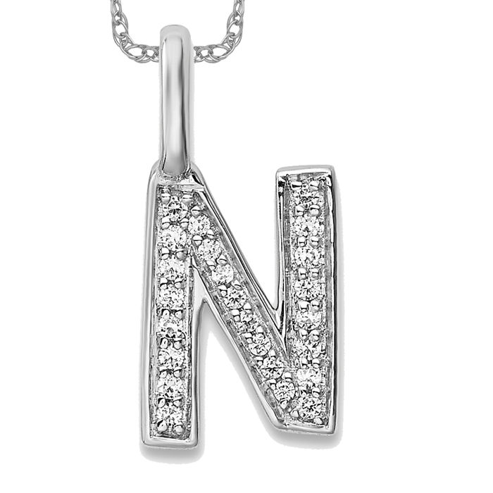 14K Solid White Gold Diamond Letter N Initial Necklace | eBay