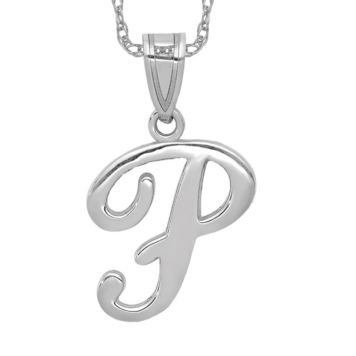 14K Solid White Gold Letter P Initial Necklace | eBay