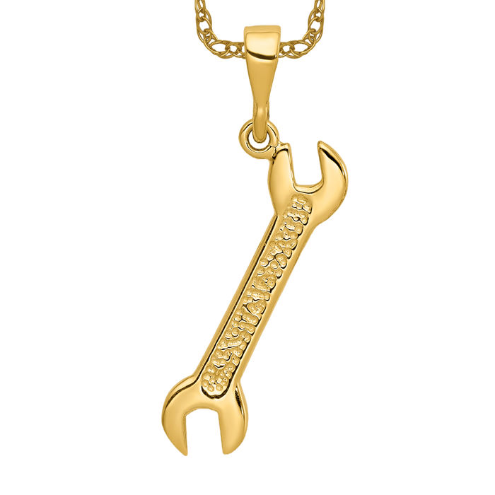 14K Solid Yellow Gold Wrench Necklace | eBay