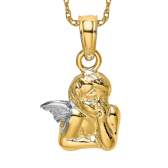 14K Solid Yellow Gold Guardian Angel Wings Necklace eBay
