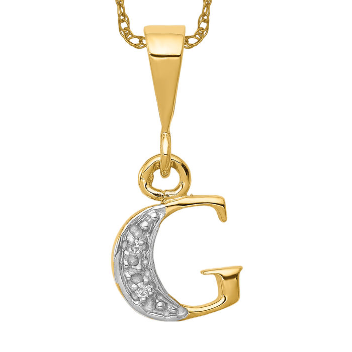 14K Solid Yellow Gold Diamond Letter G Initial Necklace | eBay