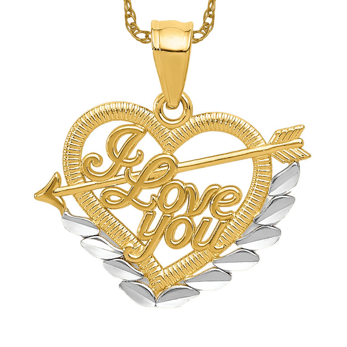 14K Solid Yellow Gold I Love You Heart Necklace eBay