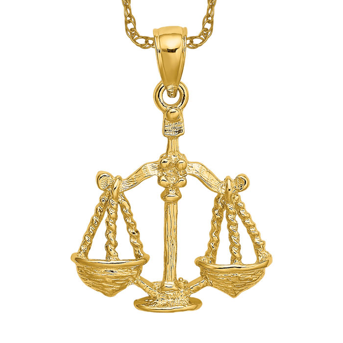 14K Solid Yellow Gold Libra Zodiac Necklace | eBay