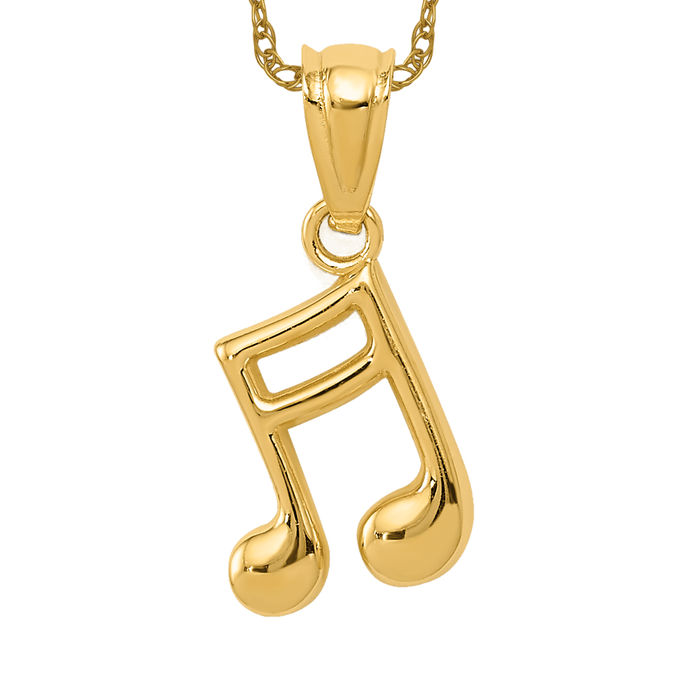 14K Solid Yellow Gold Music Note Necklace | eBay