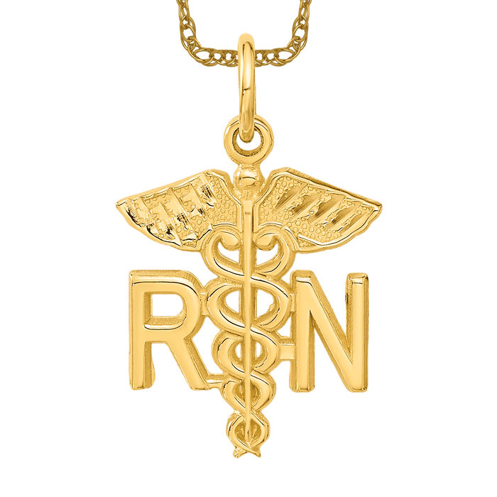 14K Solid Yellow Gold Registered Nurse Caduceus Paramedic Rn Doctor ...
