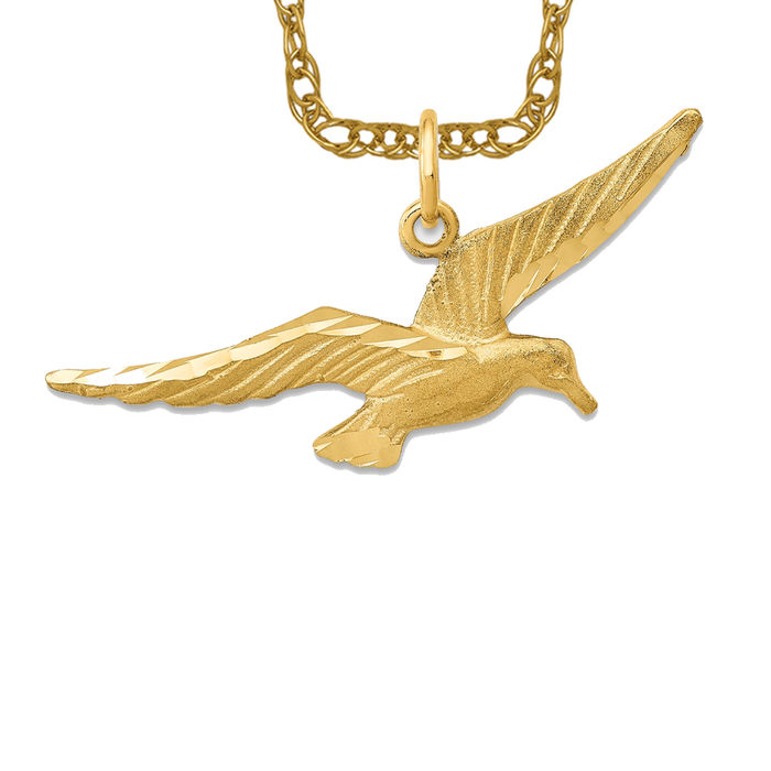 14K Solid Yellow Gold Seagull Freedom Hope Bird Necklace | eBay