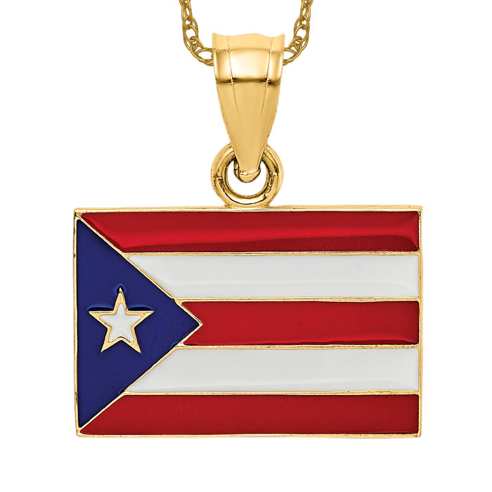 14K Solid Yellow Gold Puerto Rico Flag Necklace | eBay