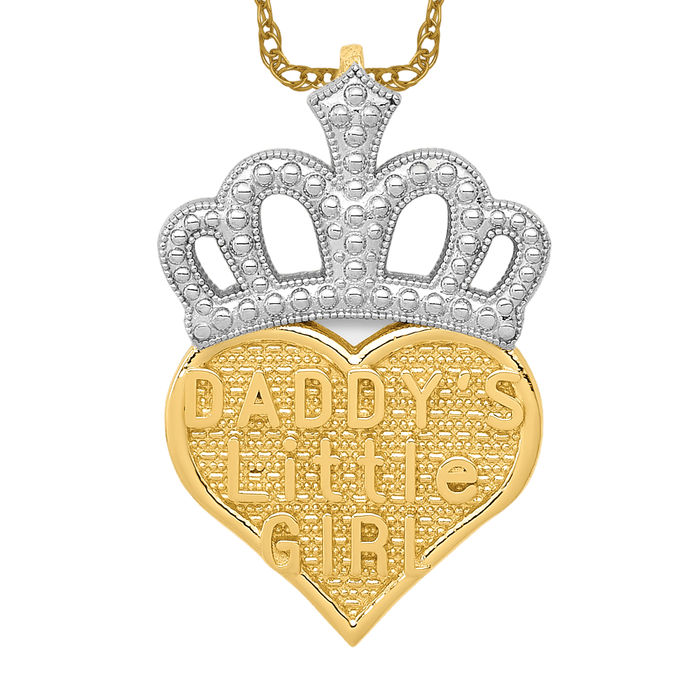 14K Solid Two Tone Gold Daddys Little Girl Heart Floating Chain Slide ...