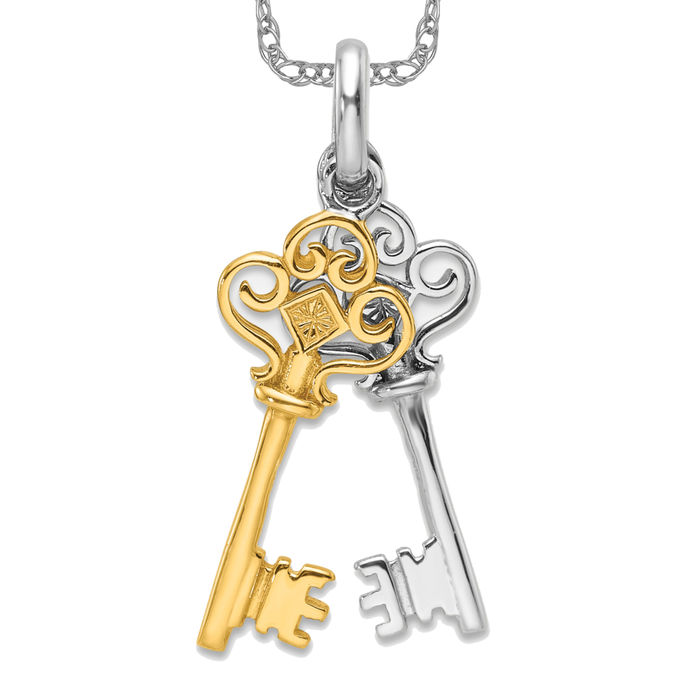 925 Sterling Silver Gold Set Dangling Key Necklace | eBay