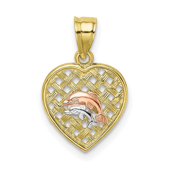 10K Solid Two Tone Gold Dolphin Heart Necklace | eBay