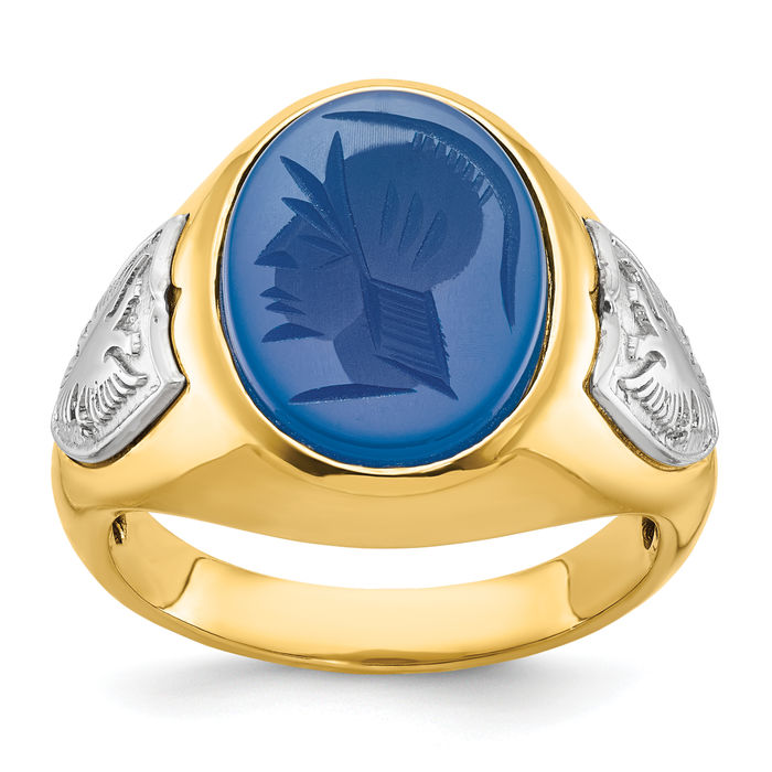 10K Solid Two Tone Gold Mens Blue Agate Ring | eBay