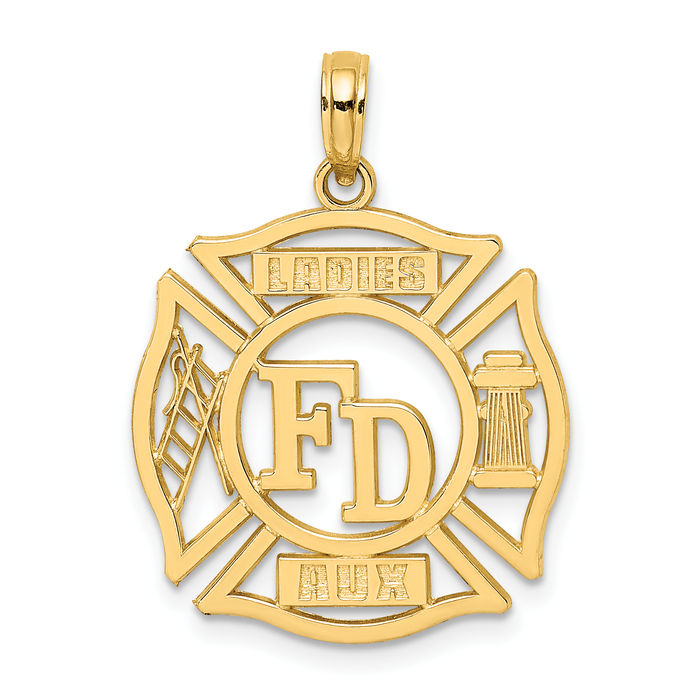10K Solid Yellow Gold Fire Department FD Ladies Fireman Necklace | eBay