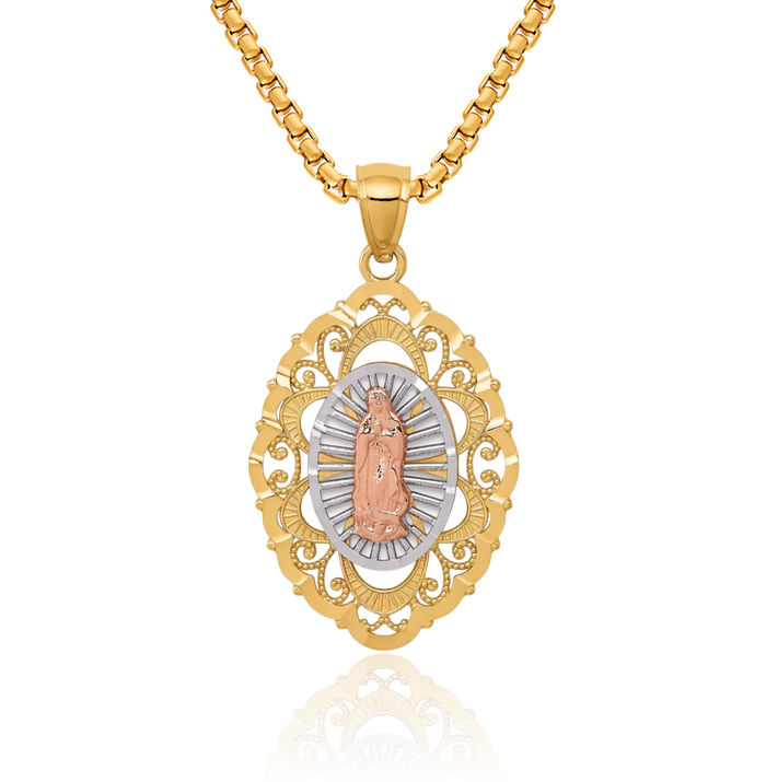 14K Solid Tri Color Gold Our Lady of Guadalupe Virgin Mary 14K Solid Tri Color Gold Our Lady of Guadalupe Virgin Mary