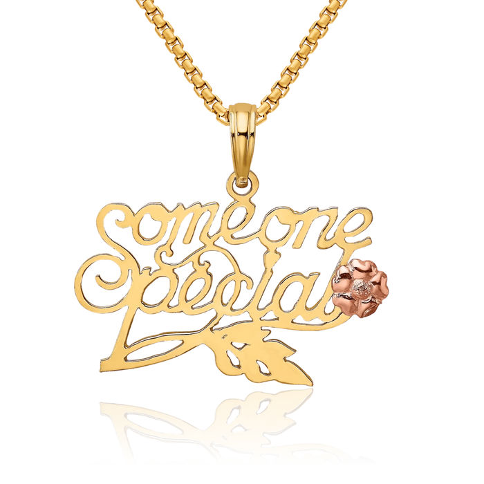 14K Solid Two Tone Gold Someone Special Flower Necklace Chain Pendant Charm
