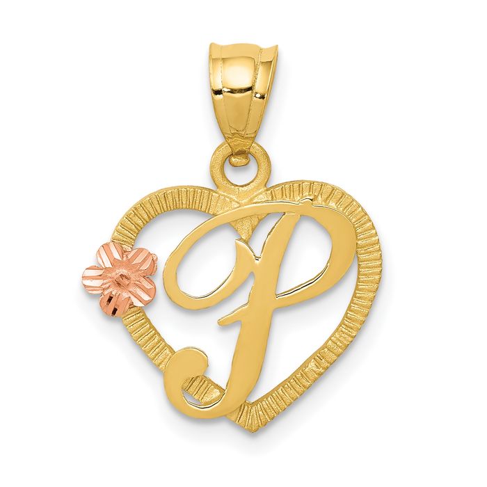 14K Solid Two Tone Gold Heart Letter P Initial Necklace | eBay