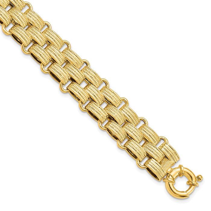 14K Solid Yellow Gold Basket Weave Chain Bracelet | eBay