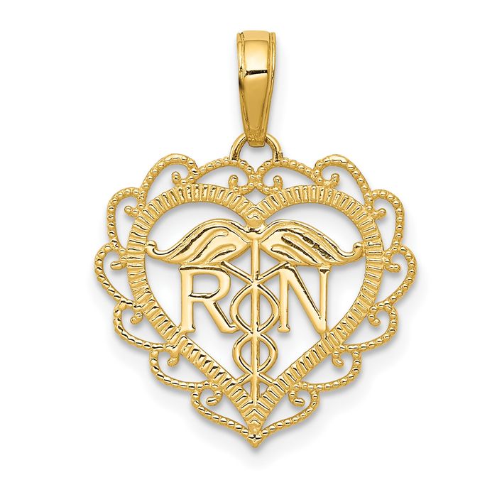 14K Solid Yellow Gold Registered Nurse Caduceus Paramedic Rn Doctor ...