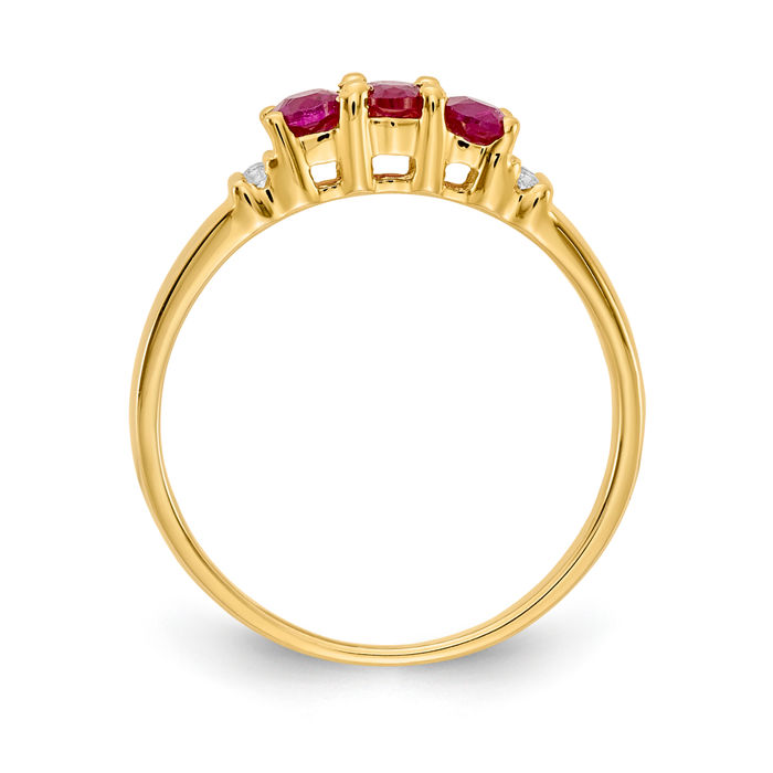 14K Solid Yellow Gold Triple Ruby Diamond 3 Stone Ring | eBay
