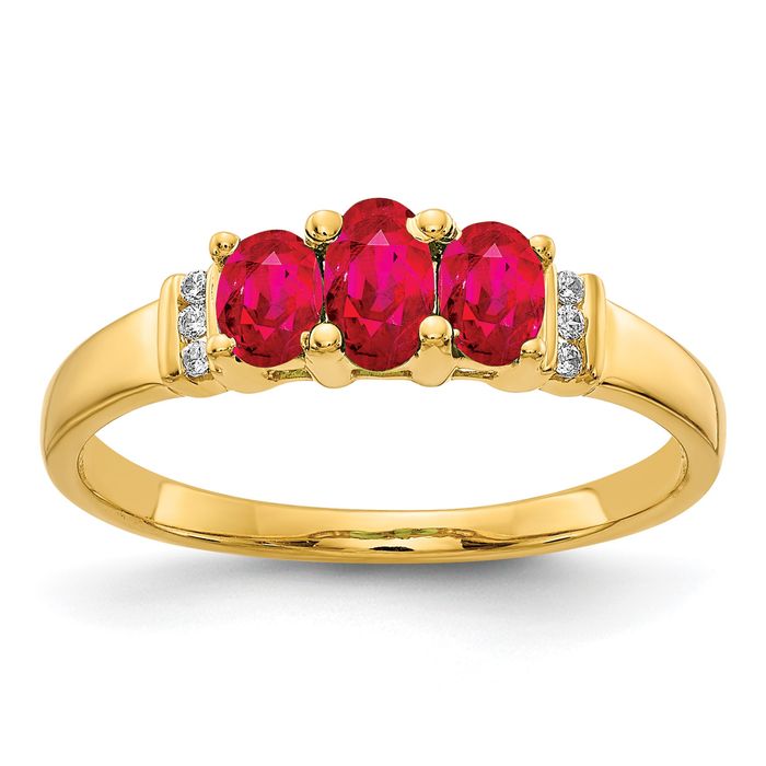 14K Solid Yellow Gold Triple Ruby Diamond 3 Stone Ring | eBay