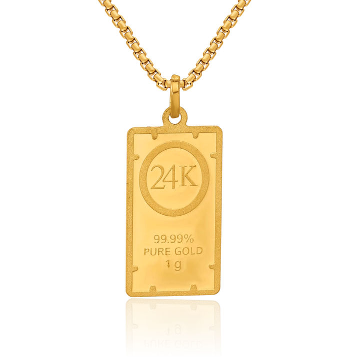 24K Solid Yellow Gold 1g Bar Necklace